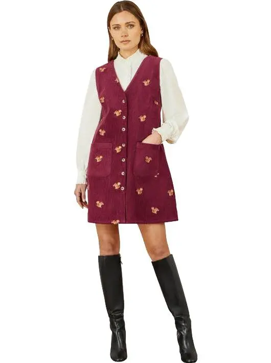 YUMI Cord Tunic Dress With Pockets - Burgundy