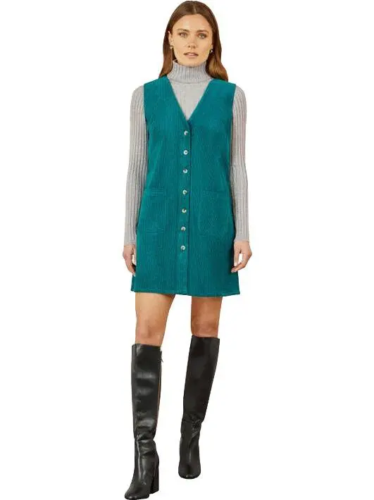 YUMI Cord Tunic Dress With Pockets - Teal