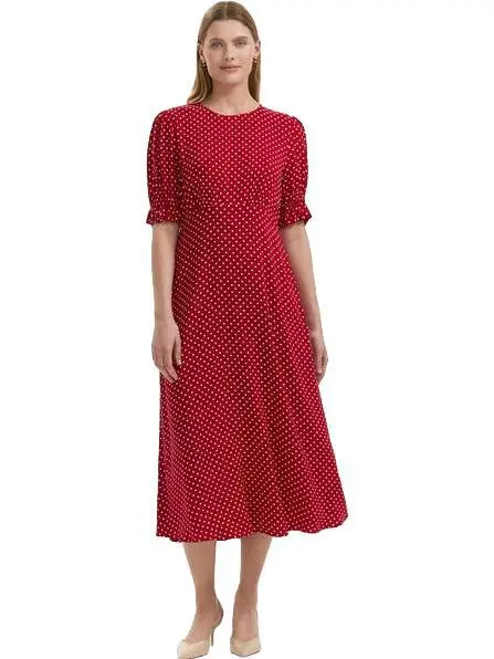 FINERY LONDON Mela Polka Dot Midi Tea Dress - Red Spot