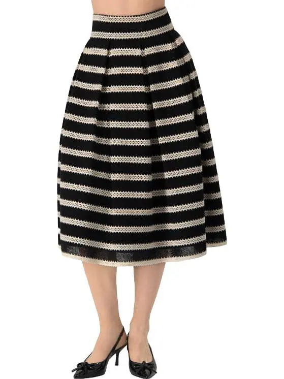 IVONNE Striped Textured Midi Skirt - Black