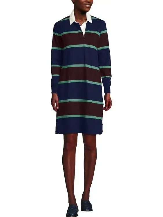 LANDS' END Rugby Shirt Dress - Deep Sea Navy/burgundy Stripes
