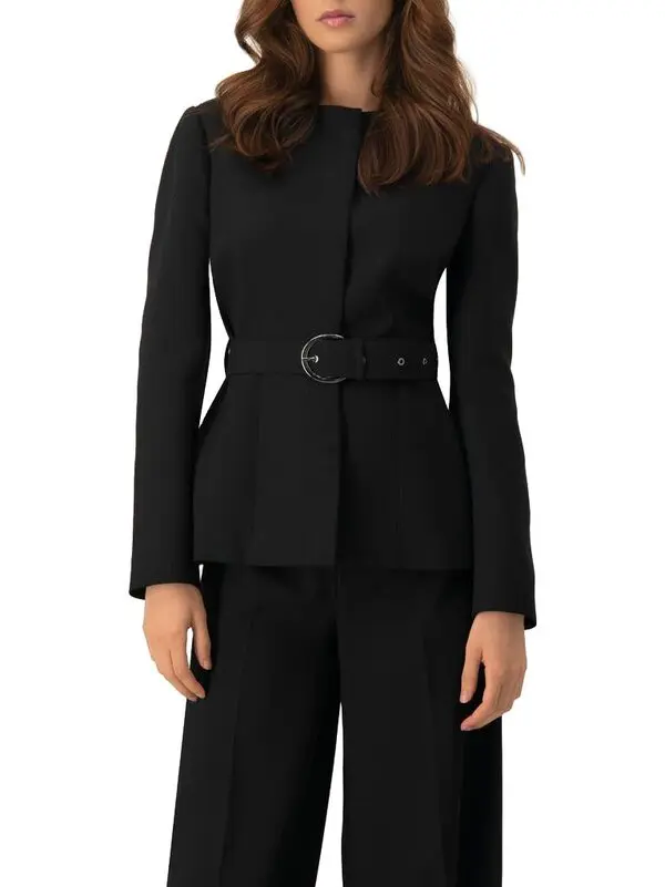 IVONNE Structured Belted Jacket - Black