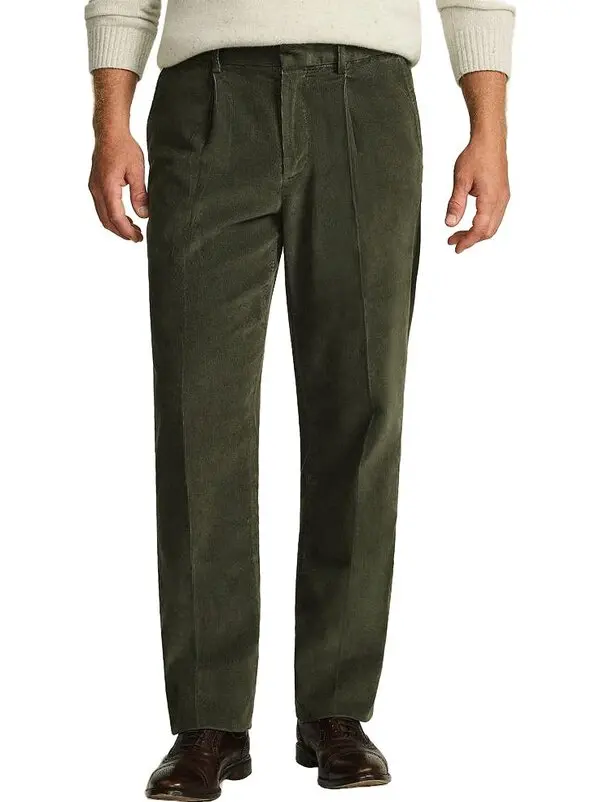 LANDS' END Corduroy Comfort Waist Classic Fit Pleated Front Pant - Forest Moss