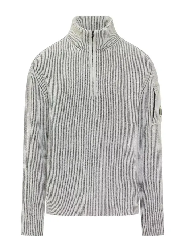 C.P. COMPANY Ribbed Zip Sweatshirt - Grey