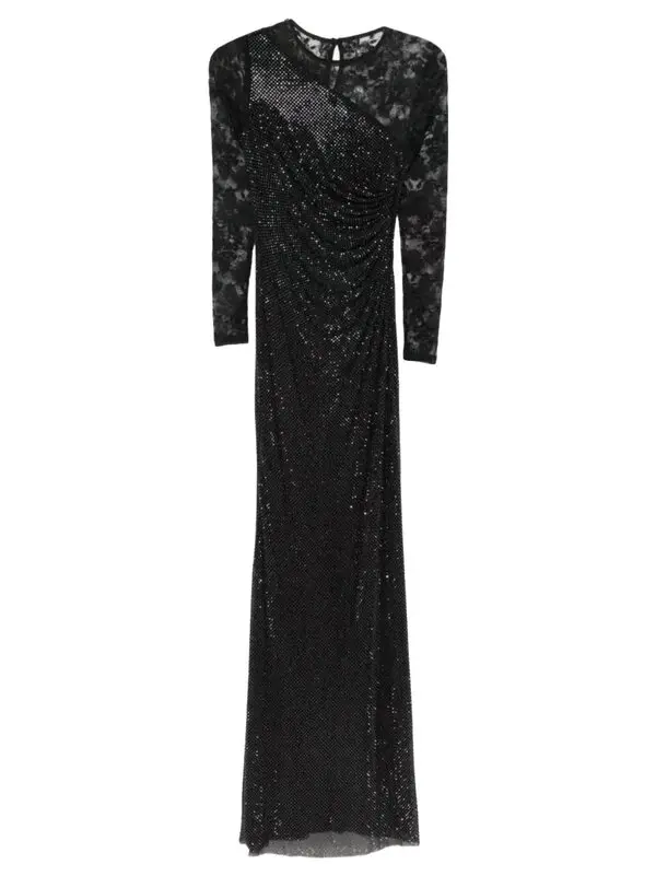 SELF-PORTRAIT Rhinestone-embellished Long-sleeve Maxi Dress - Black