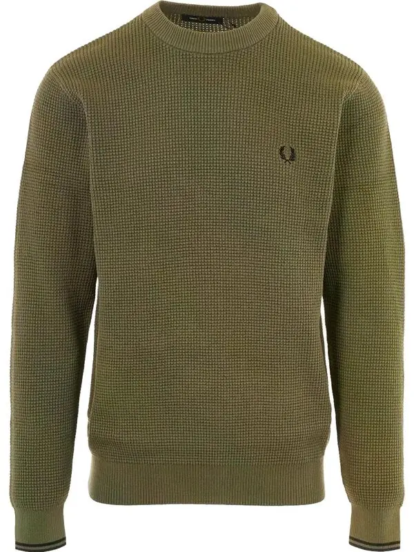 Fred Perry Textured-knit Sweater With Logo Detail - Green