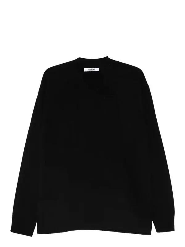 GRIFONI V-neck Knitted Sweater - Black