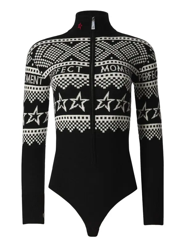 Perfect Moment Intarsia-knit Merino Wool Bodysuit - Black