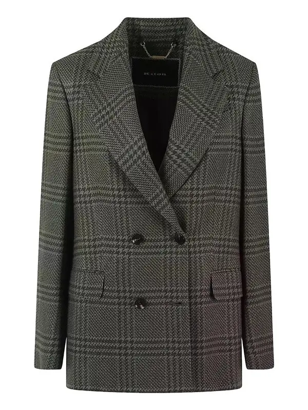 Kiton Double-breasted Check Blazer - Green