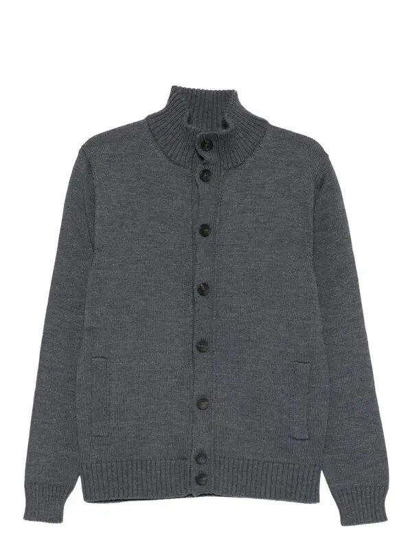 CENERE GB Buttoned Funnel-neck Cardigan - Grey