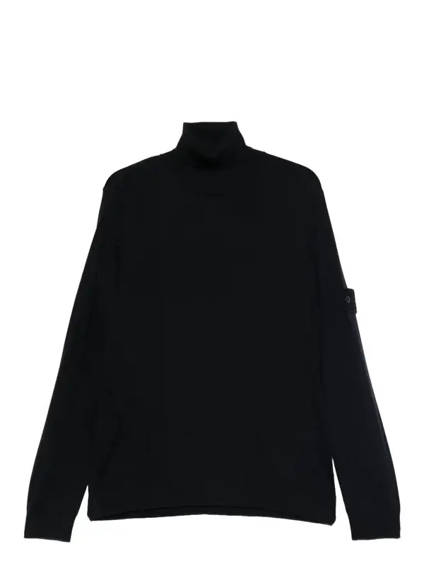 Stone Island Roll-neck Sweater With Logo Patch - Black