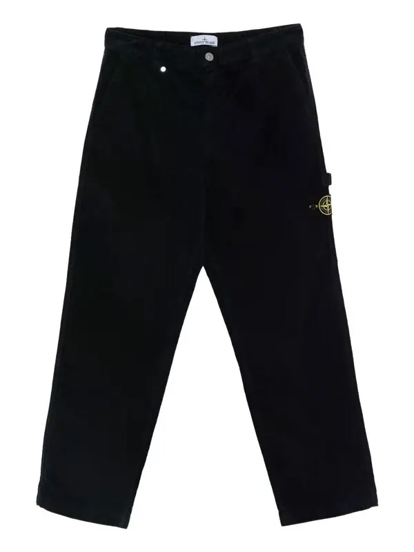 Stone Island Trousers With Compass Badge - Black