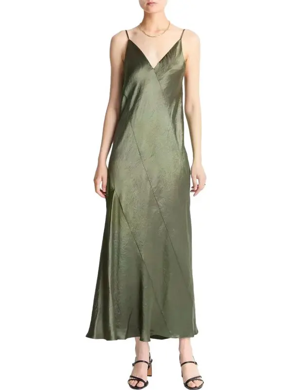 Vince Panelled Bias Slip Midi Dress - Green