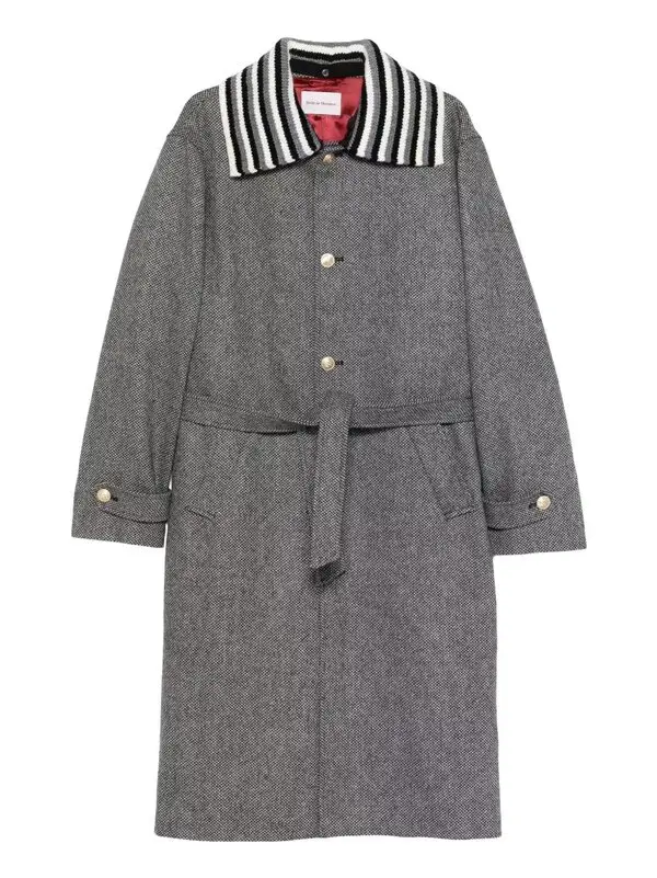 Drole De Monsieur Striped-collar Belted Coat - Grey