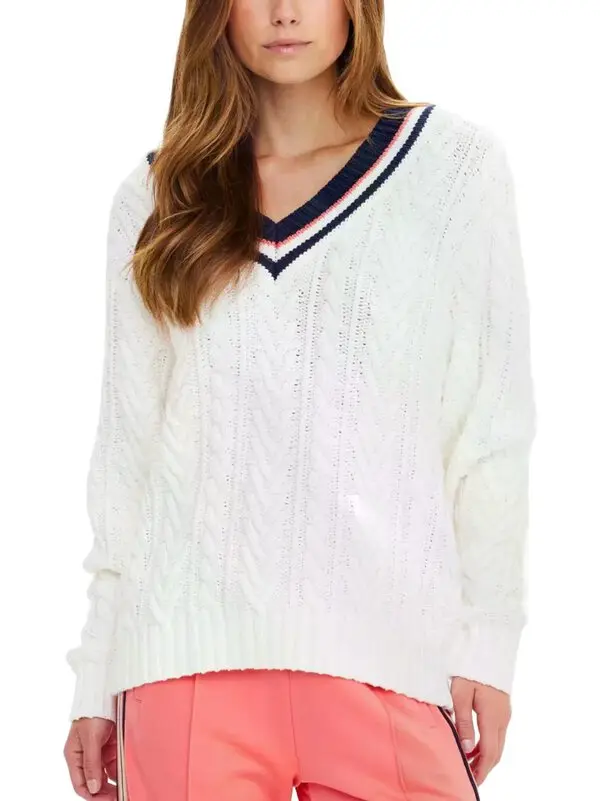 The Upside Espada Louie V-neck Cable-knit Sweater - Neutrals
