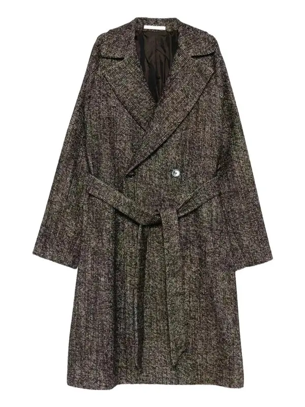 Tagliatore Belted Herringbone Coat - Brown
