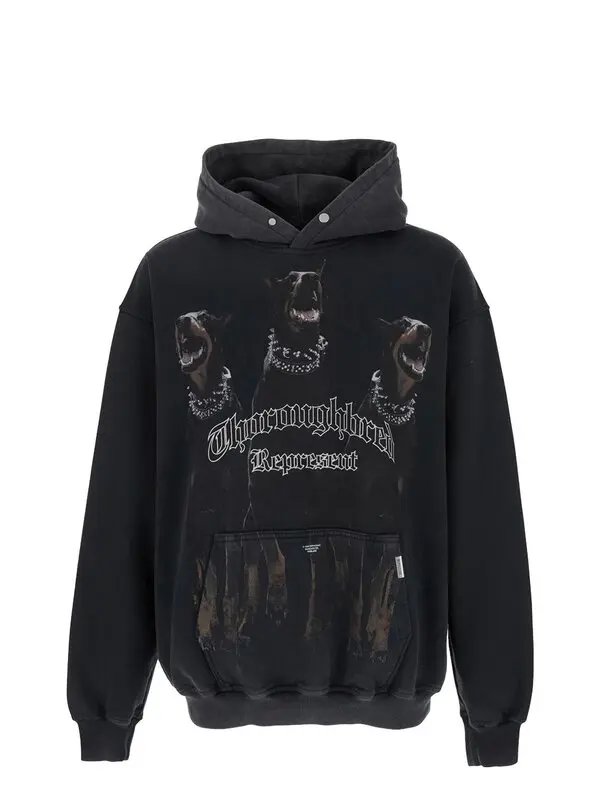 REPRESENT Cotton Hoodie With Maxi Print - Black