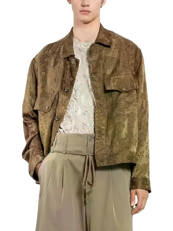 SONG FOR THE MUTE Floral-jacquard Overshirt - Brown