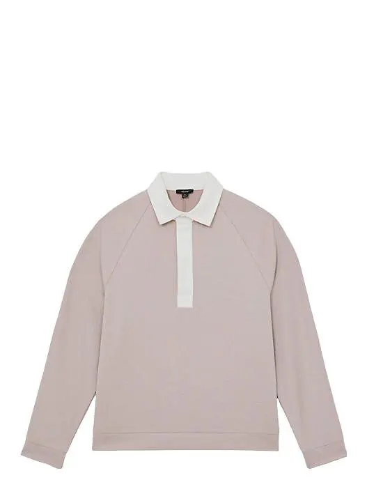 REISS Thurloe Contrast-neck Long-sleeve Stretch-jersey Rugby Shirt - Oatmeal White