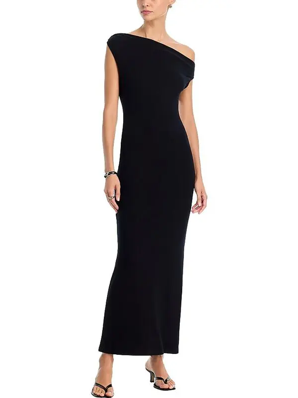 LESET Lauren Ruched Asymmetrical Dress - Black