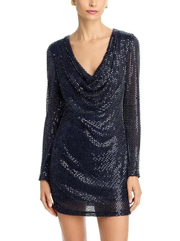 Ramy Brook Leon Sequined Mini Dress - Navy Beaded Mesh