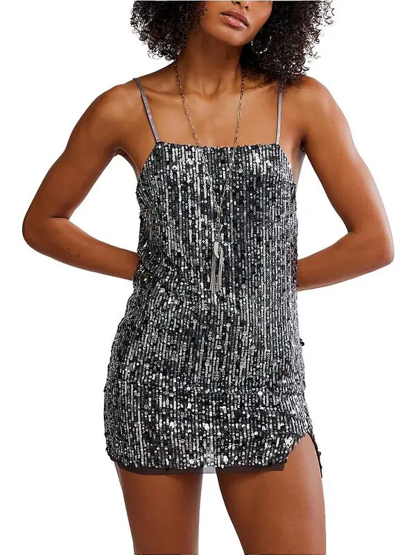 Free People Midnight Kiss Mini Slip Dress - Charcoal C