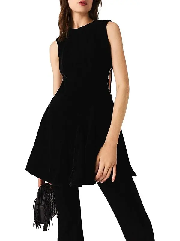 Maje Remilia Velvet Babydoll Dress - Black