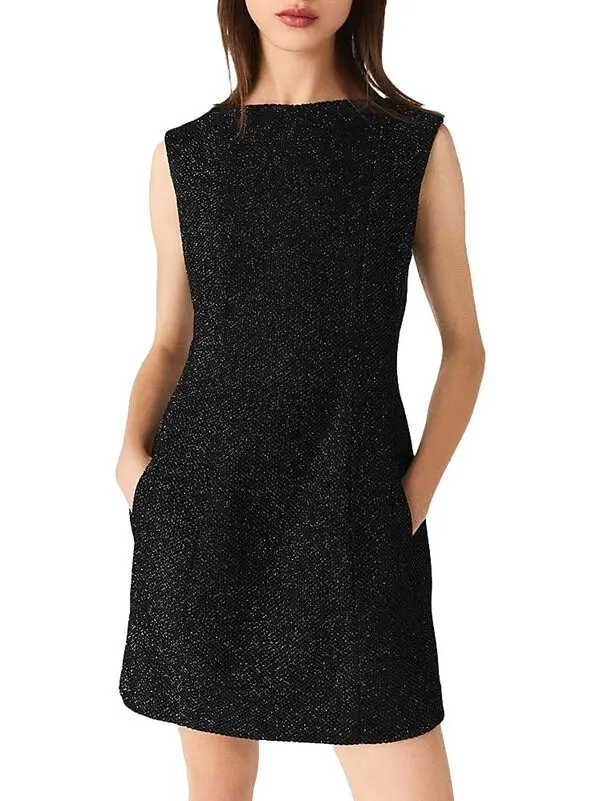 Maje Rhinestone Flared Mini Dress - Black