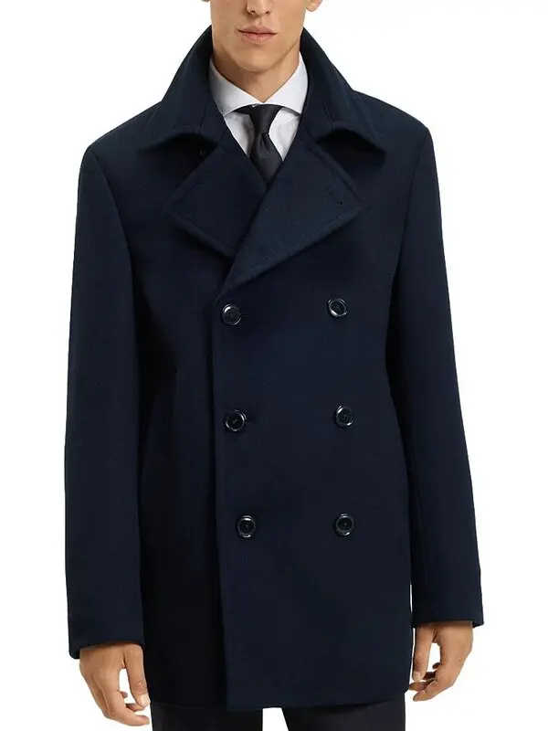 BOSS Hyde Wool And Cashmere Pea Coat - Dark Blue