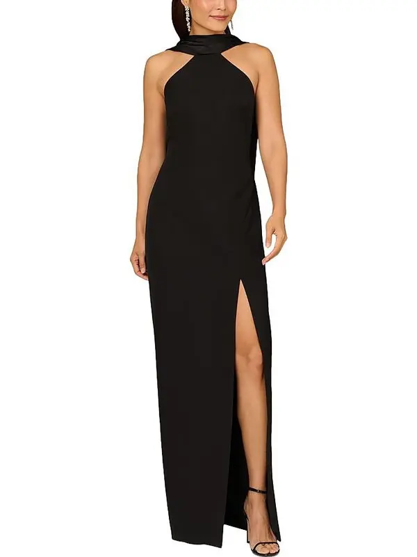 Aidan Mattox Scarf Column Dress - Black