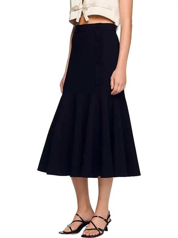 Sandro Long Ruffled Skirt - Black