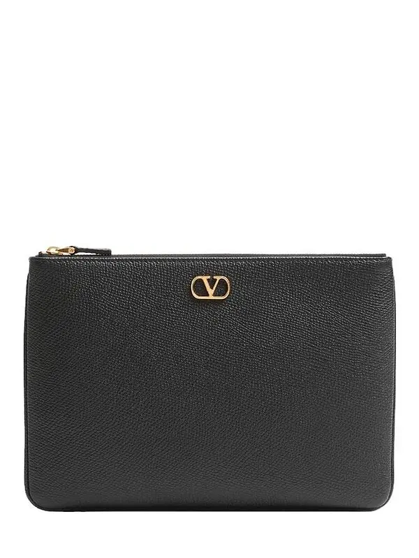 Valentino Garavani Vlogo Flat Leather Pouch - Black