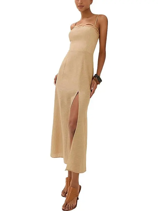 VIX PAULA HERMANNY Bianca Linen & Cotton Midi Dress - Natural