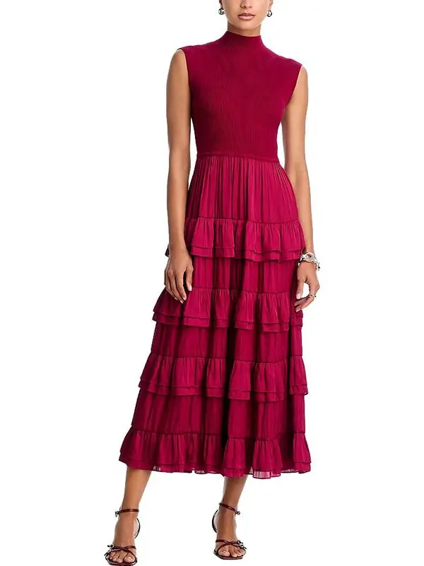 Derek Lam 10 Crosby Klea Sleeveless Tiered Midi Dress - Carmine