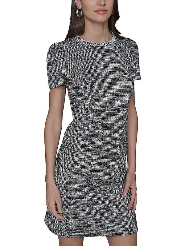 Karl Lagerfeld Paris Knit Tweed A-line Dress - Black/ Soft White