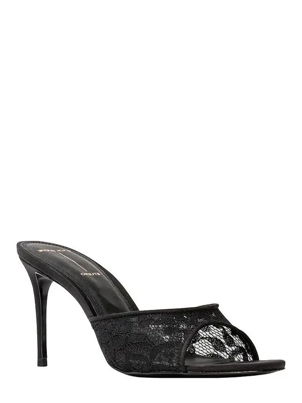 BLACK SUEDE STUDIO Angled Snip Toe Lace Mules - Black Lace
