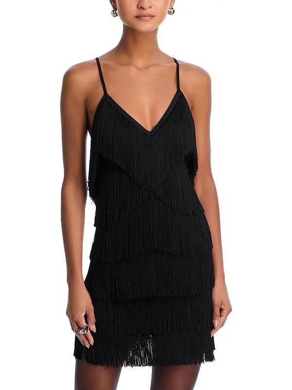 Norma Kamali Fringe Slip Mini Dress - Black