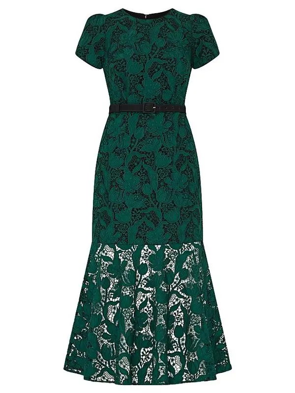 MILLY Tahlia Tulip Garden Lace Dress - Dark Green