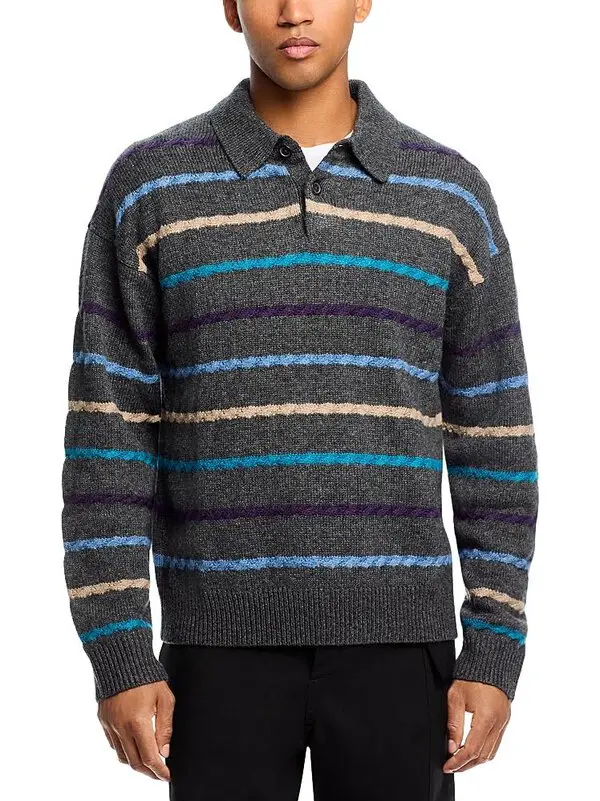 Paul Smith Wool Blend Sleeve Polo Sweater - Black