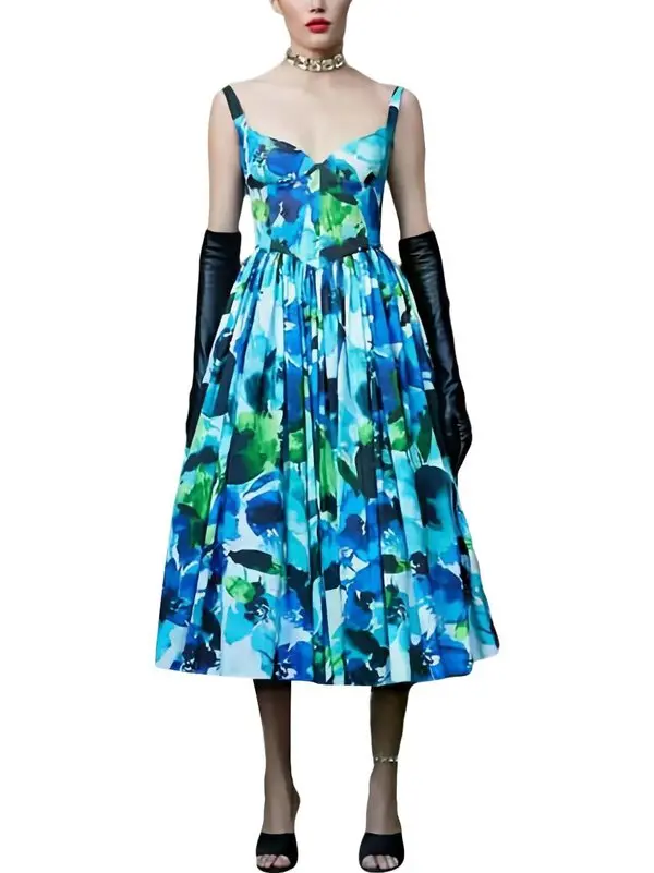 MUSEUM OF FINE CLOTHING Sweetheart Floral Midi Dress - Blue