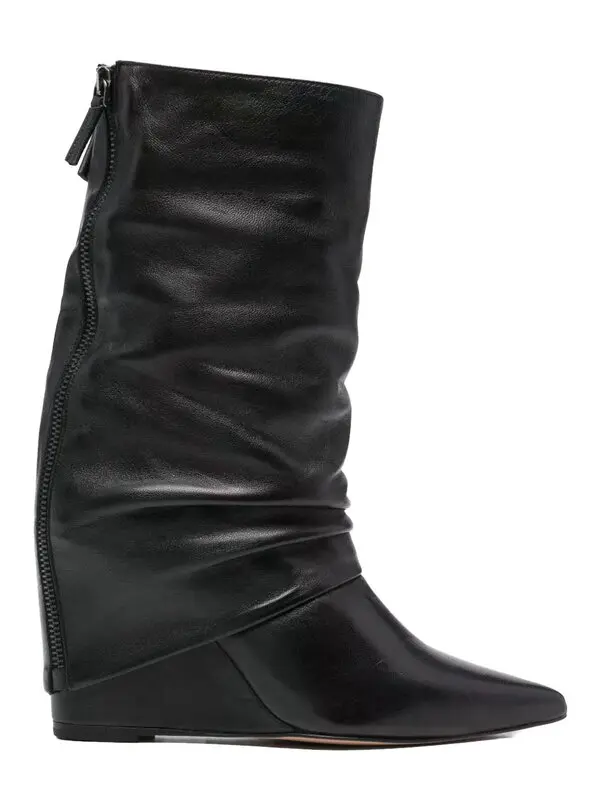 THE SELLER 80mm Leather Wedge Boots - Black