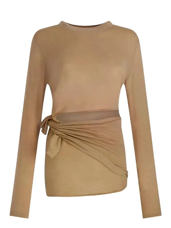 LOULOU Cotton-cashmere Blend Side-tie Top - Neutrals