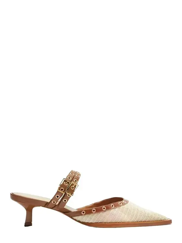 Schutz Ativ Bold V Buckled Studded Mules - Neutrals