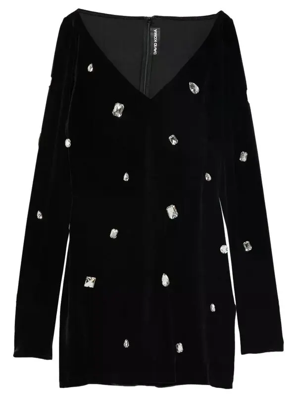 David Koma Crystal-embellished V-neck Mini Dress - Black