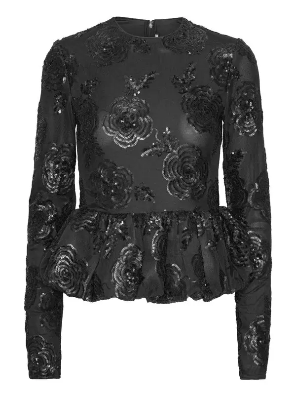 ROTATE BY BIRGER CHRISTENSEN Sequin-embellished Peplum Top - Black