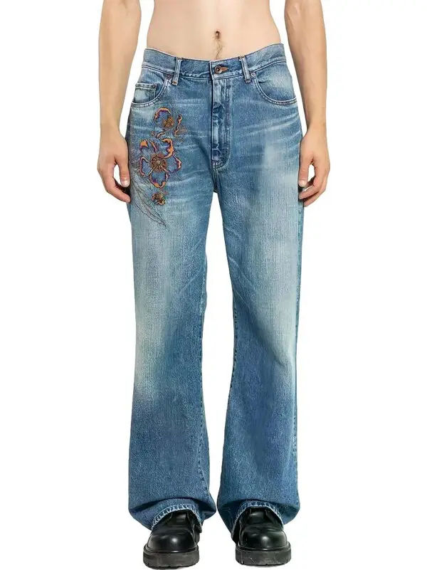KHOKI Floral-embroidered Jeans - Blue