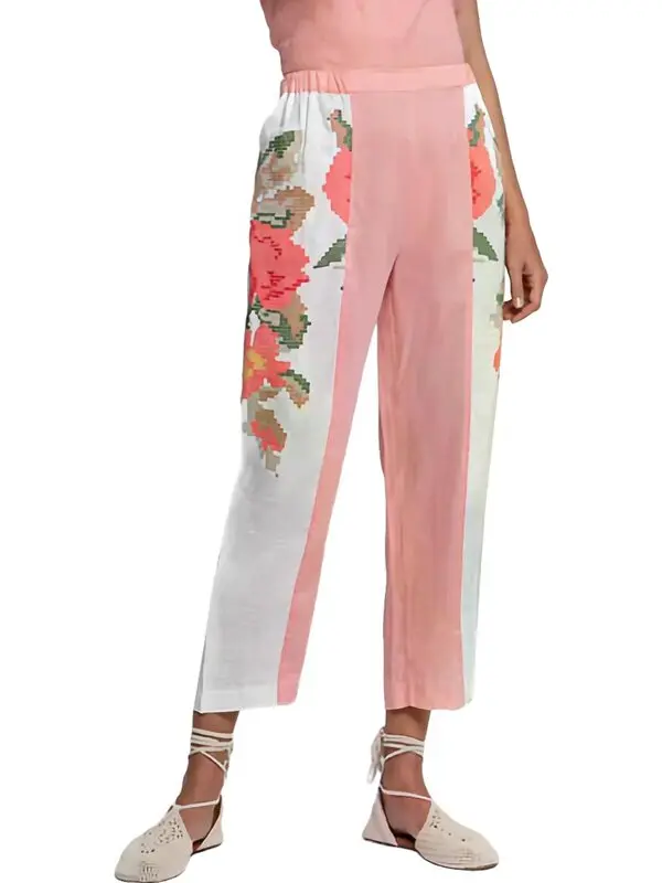 Greek Archaic Kori Floral Print Trousers - Pink