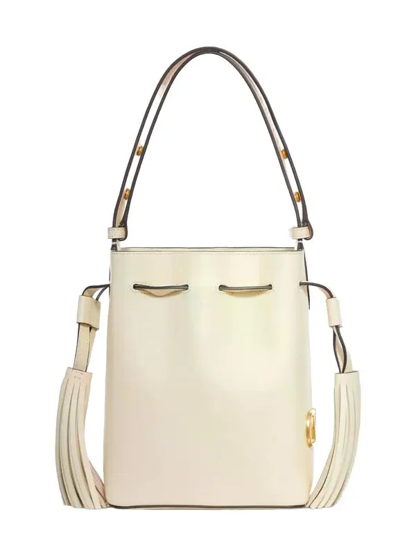 Valentino Garavani V-logo Tassel Leather Bucket Bag - Neutrals