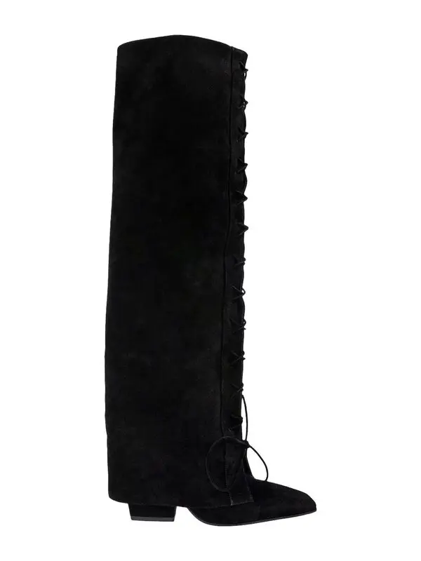 Paris Texas 100mm Lace-up Pointed Over-the-knee Boots - Black