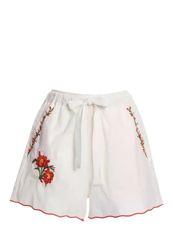 Agua Bendita Floral-embroidered Scalloped Hem Shorts - White